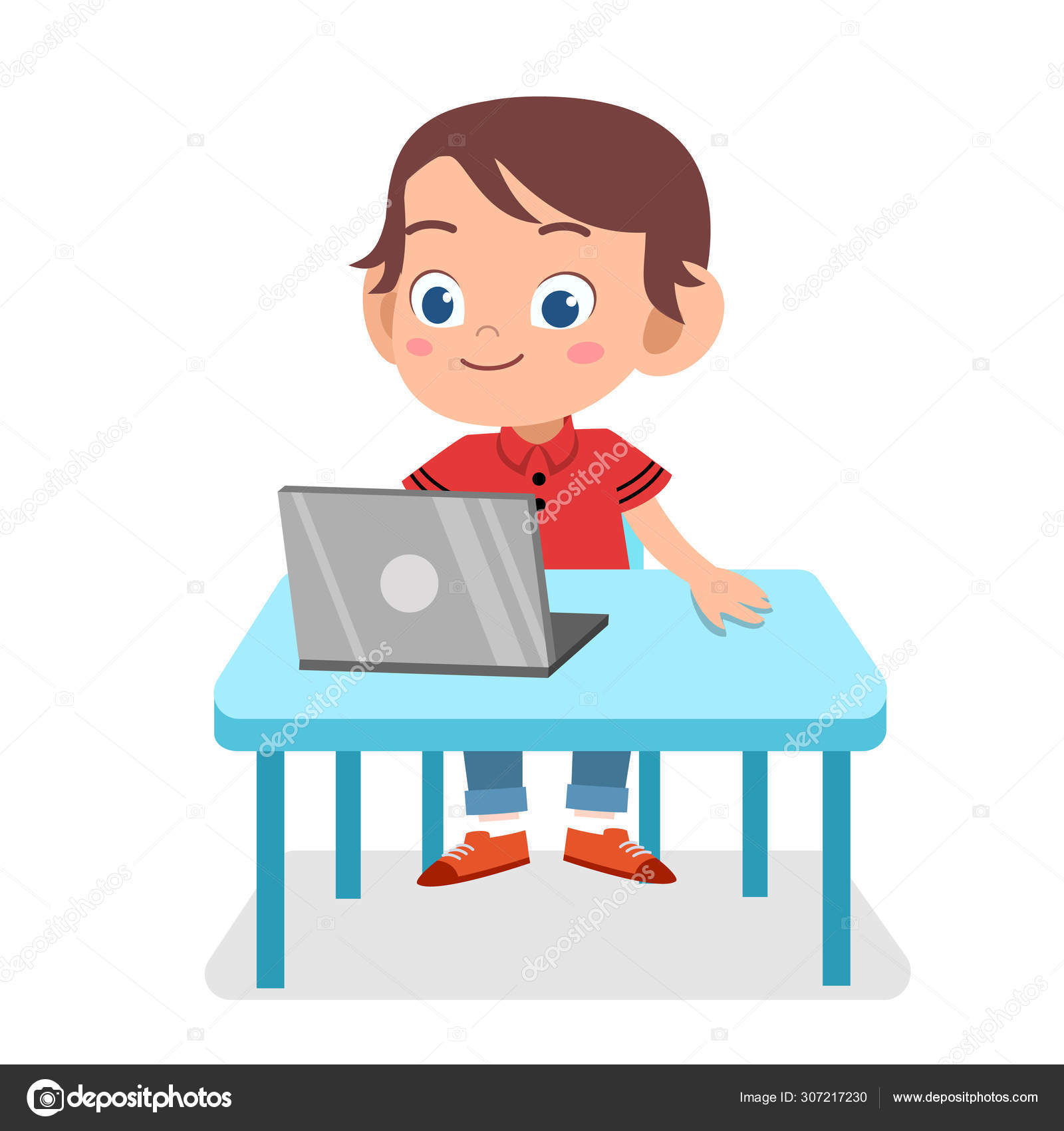 Happy cute smart kid play laptop internet Stock Vector by ...