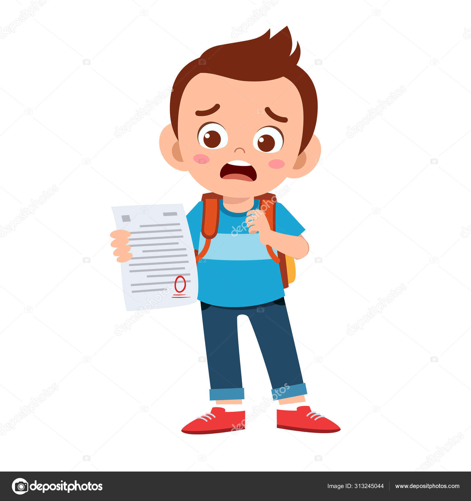 Chico triste tienen mala nota de examen Vector de stock por ...