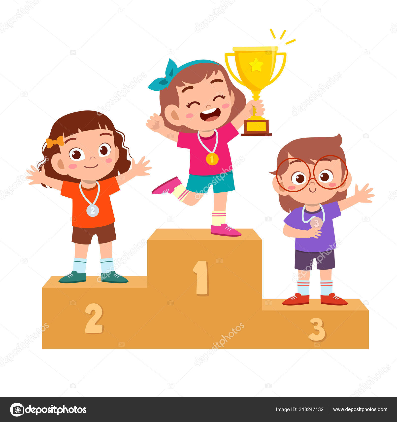 Happy cute kid win game gold trophy Stock Vector by ©colorfuelstudio ...