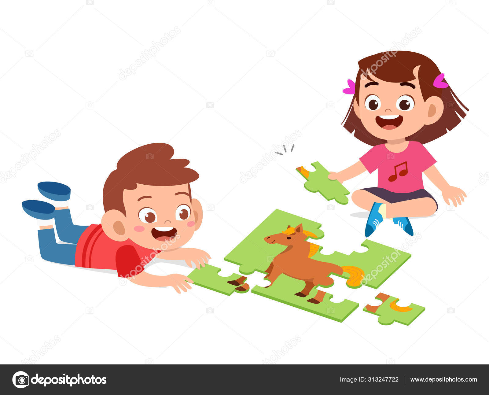 Happy cute kids play solve puzzle together Stock Vector by ...