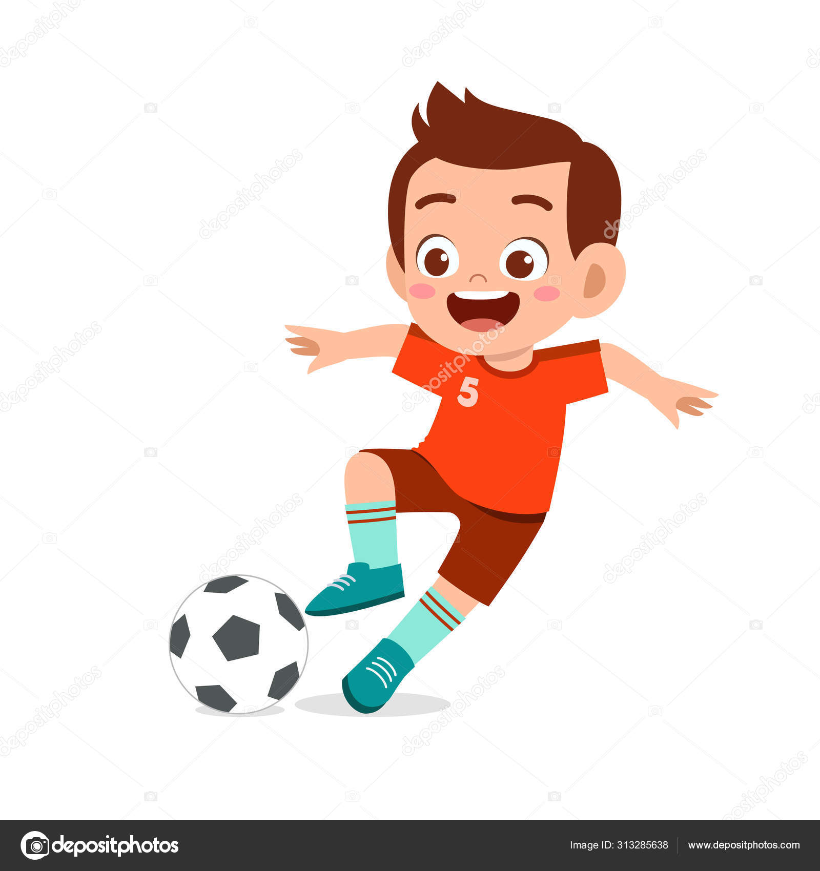 Lindo niño jugar fútbol como delantero Vector de stock por ...