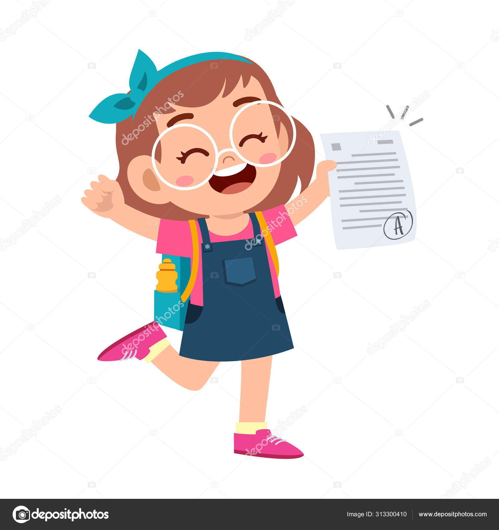 Happy cute kid girl have good exam mark Stock Vector Image by ...