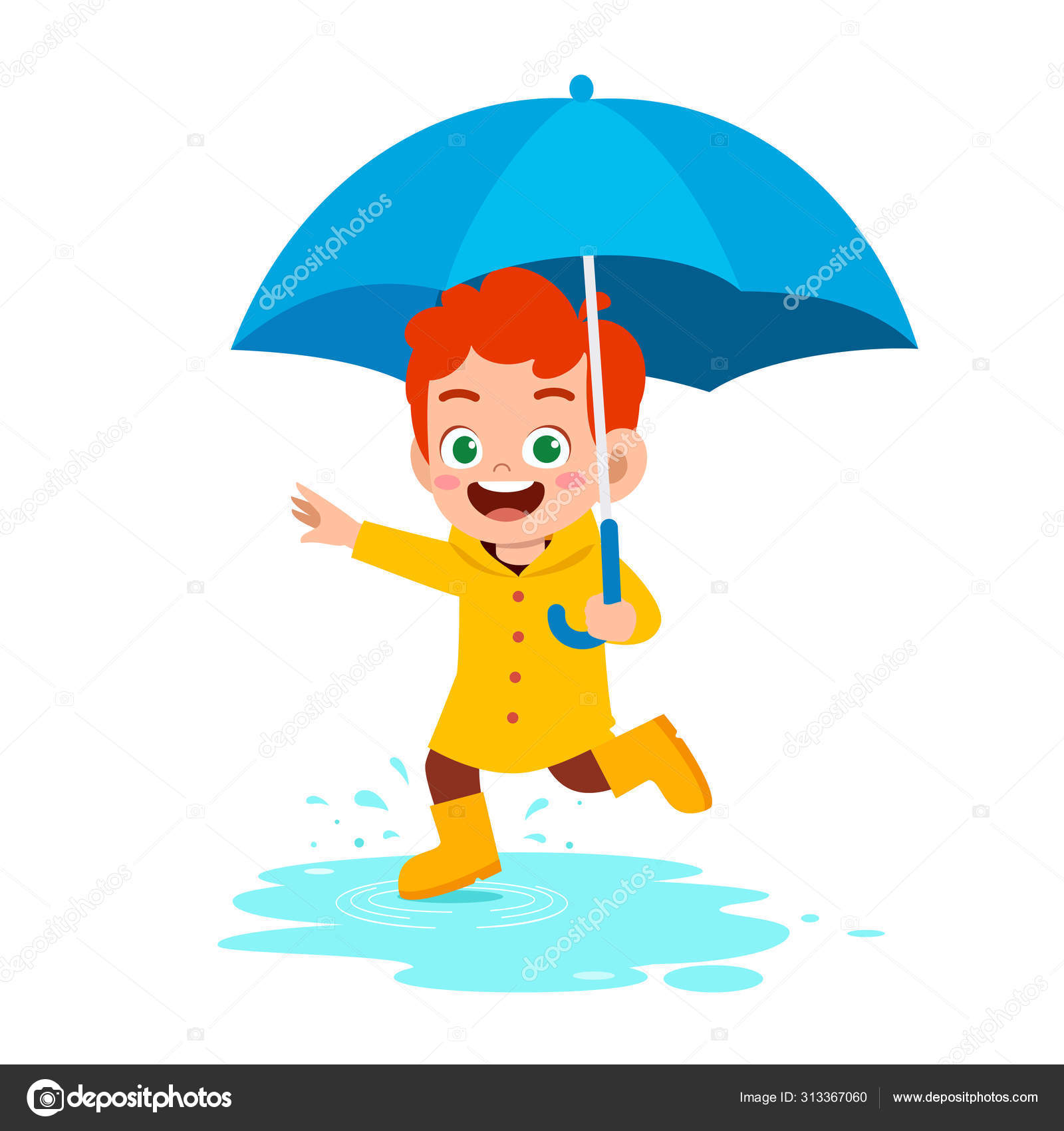 Niño lindo feliz niño jugar usar impermeable Vector de stock por ...