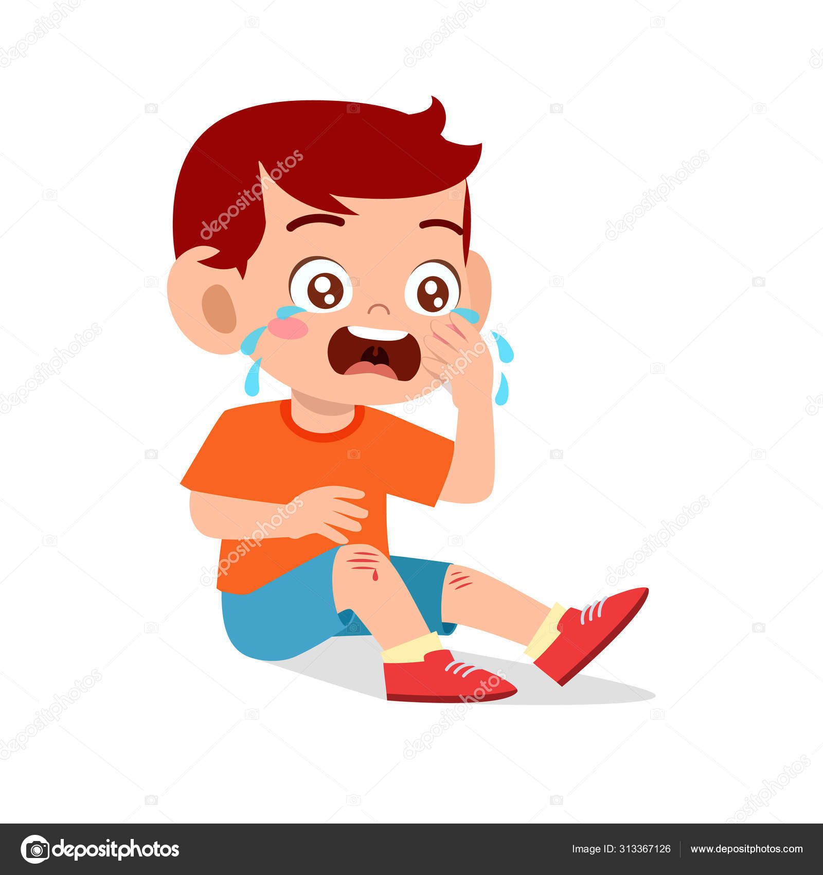 Sad cry cute kid boy knee hurt bleed Stock Vector by ©colorfuelstudio ...