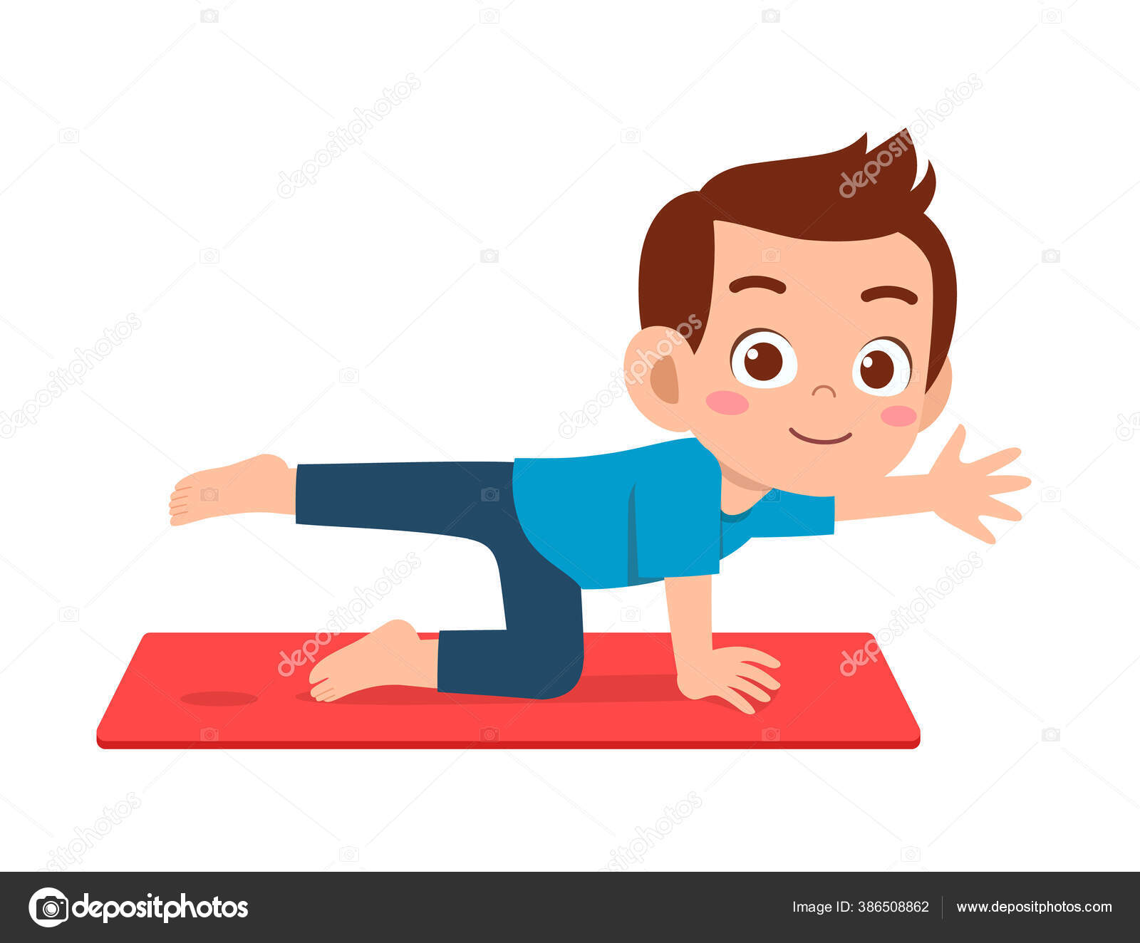 Image vectorielle Heureux Mignon Petit Garçon Fille Faire Pose Yoga par ...