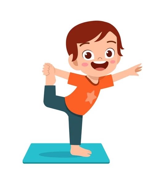 Happy Cute Little Kid Girl Practice Yoga Stock Vector by ...