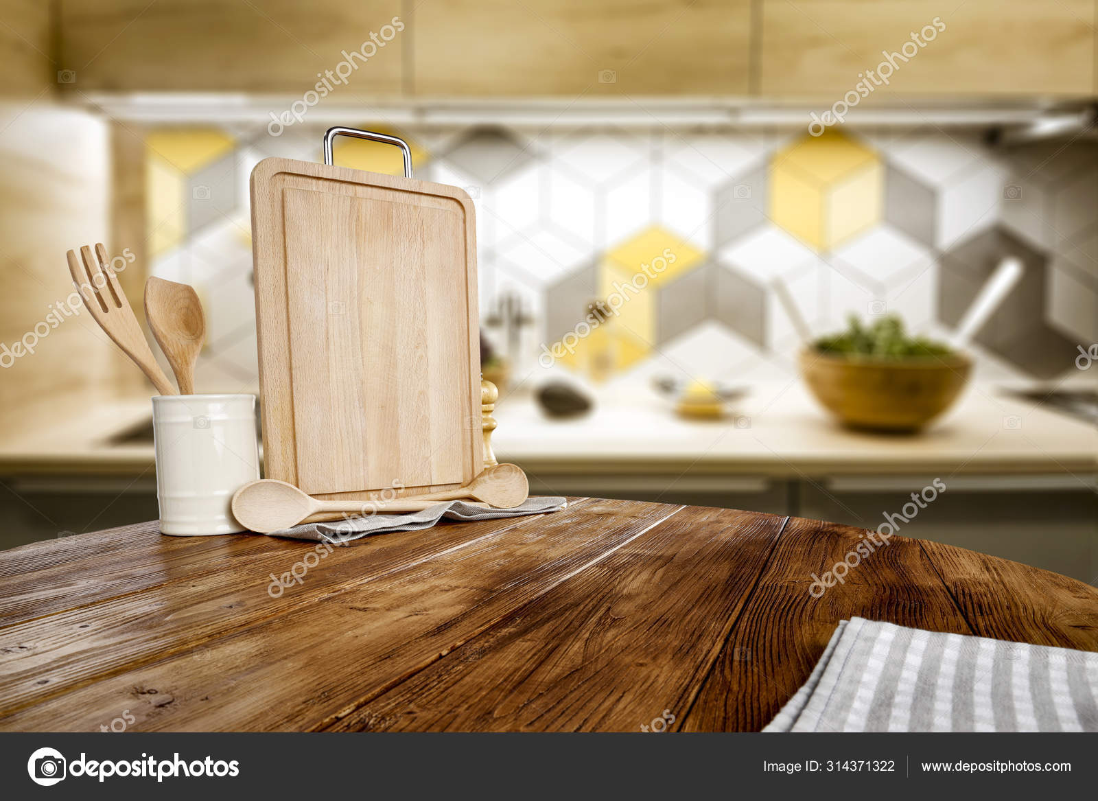Kitchen Table Top Empty Space You Products Decoration Blurred Kitchen ...