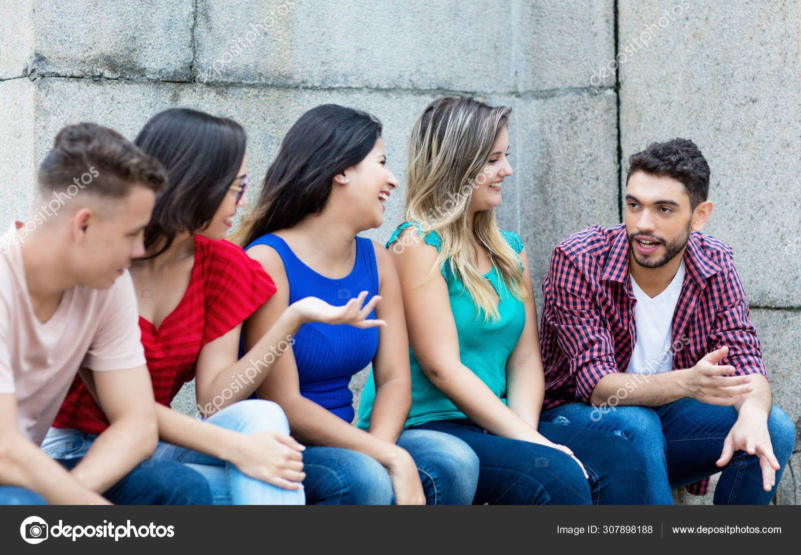 Group of talking hispanic and latin and caucasian students Stock Photo ...