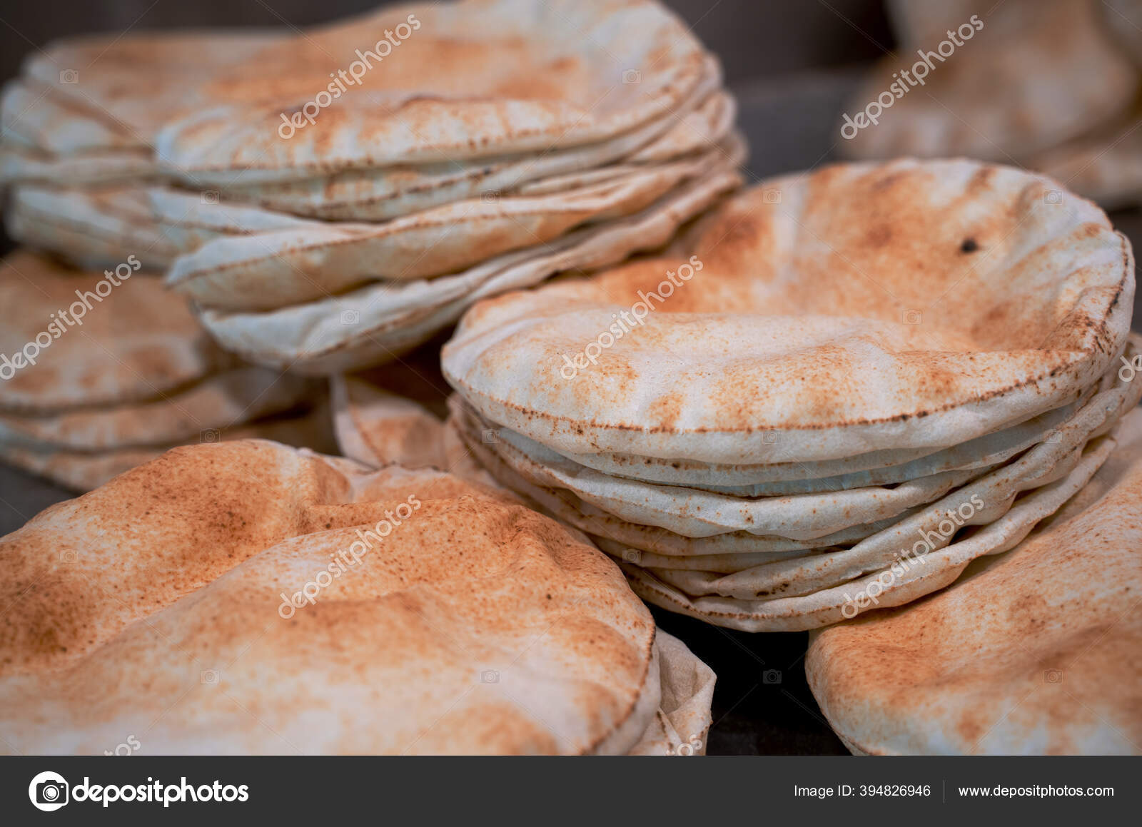 Kuboos Khubz Fresh Pita Bread Togeather Table Table Stock Photo by ...