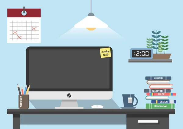 happy WORKPLACE. Simple work space at home or office. Monitor, computer ...