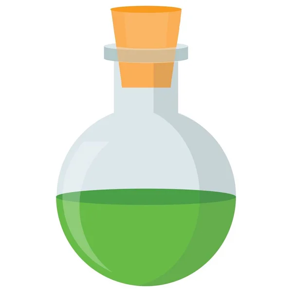Glass bottle with cork stopper with a green liquid. The potion i ...