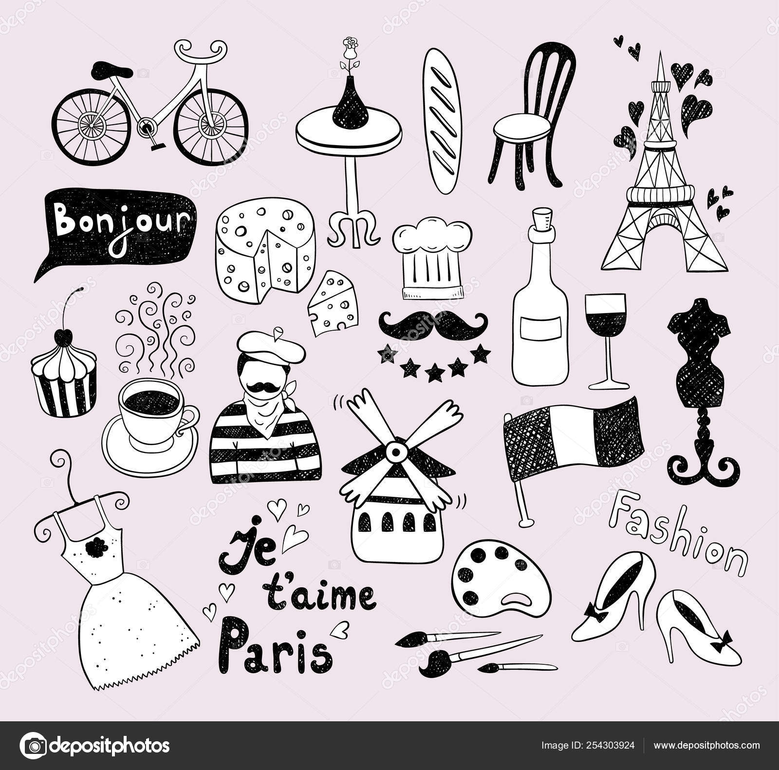 Hand drawn doodles set of France. Vector collection. Stock Vector by ...