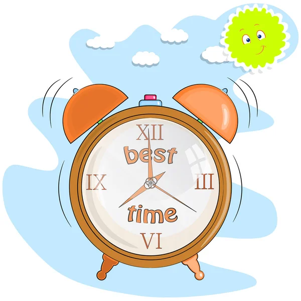 alarm clock in cartoon style vector illustration. wake-up call, alarm ...