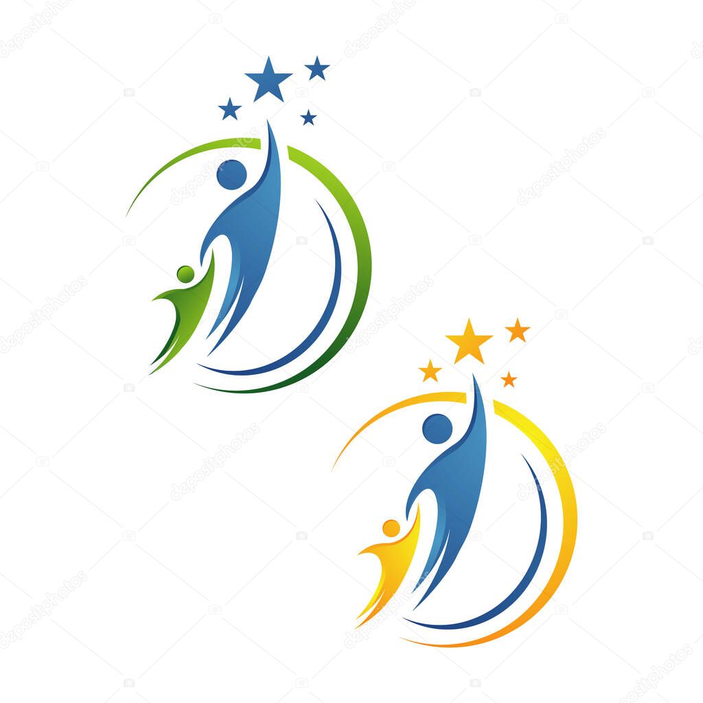 hijo y padre vector de diseño de logotipo. guía a la ilustración de la ...