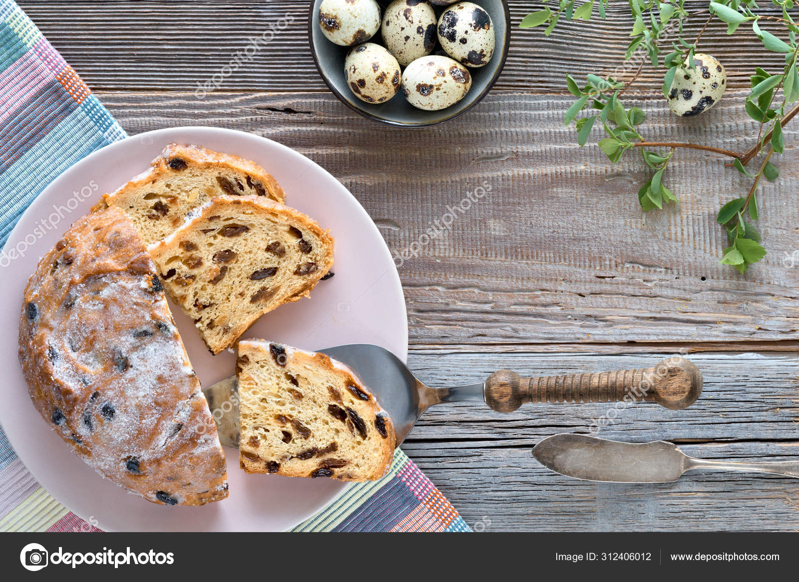 Easter Bread (Osterbrot in German). Top view of traditional frut ...