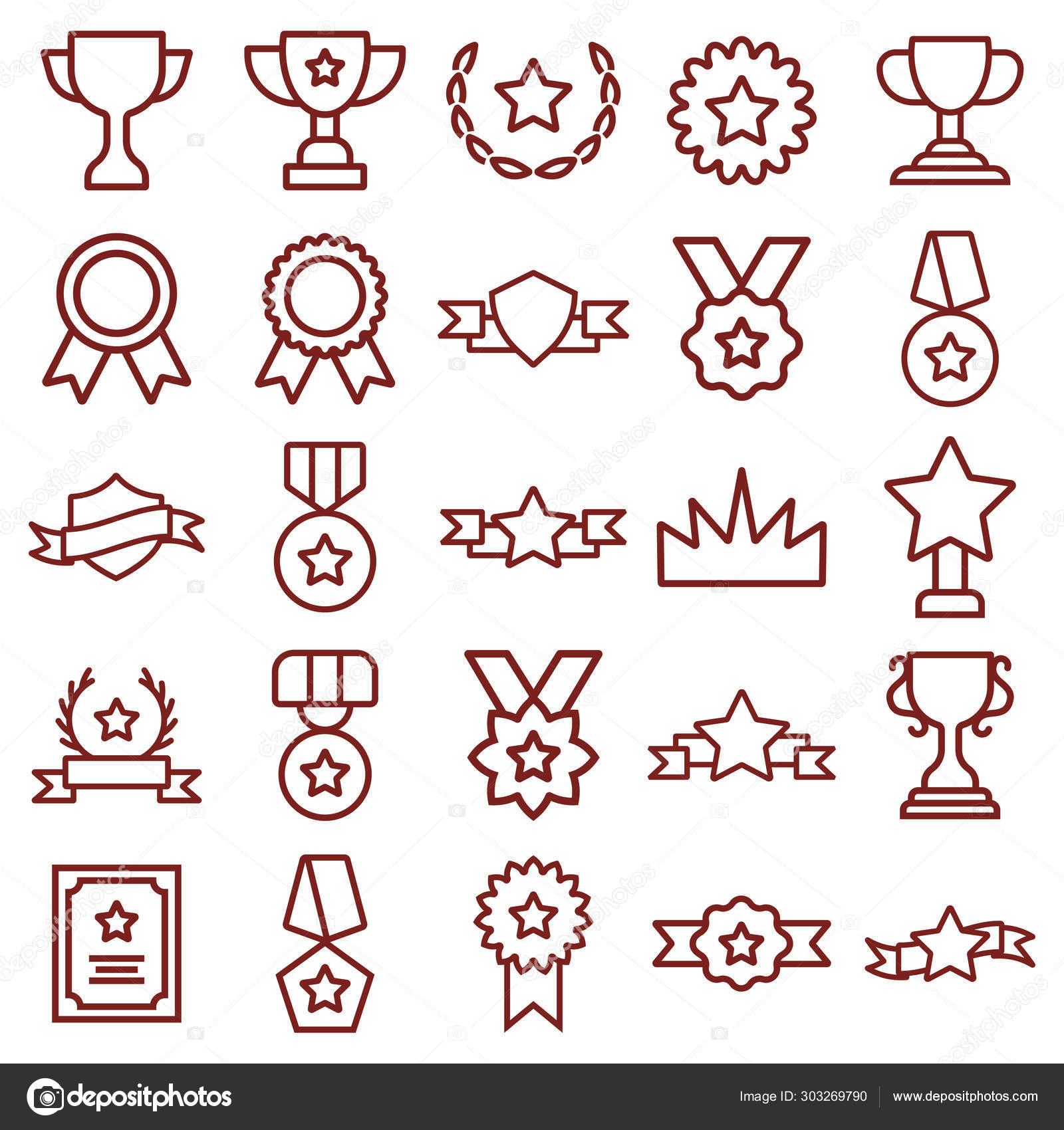 Award and medal - minimal thin line web icon set. simple vector ...