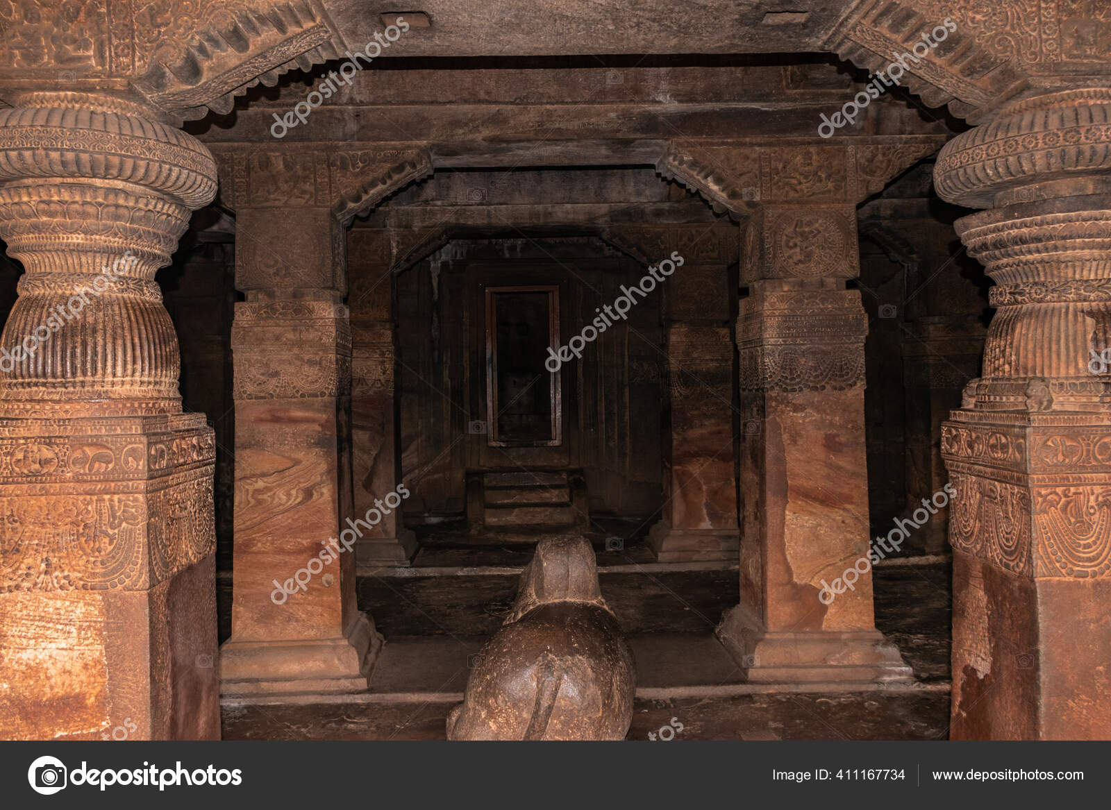 Badami Cave Temple Interior Pillars Stone Art Details Image Taken Stock ...