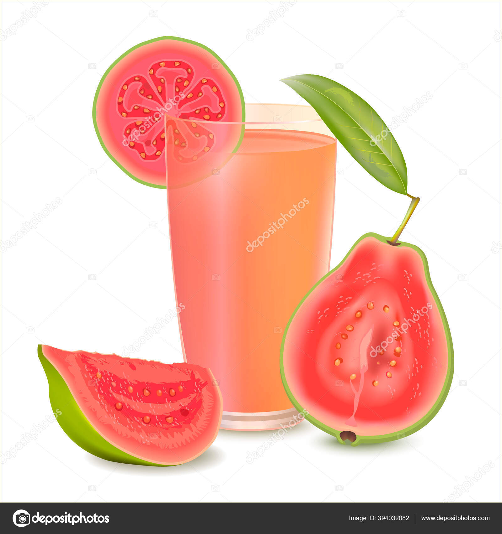 Organic Guava Juice Glass Cup Isolated White Background Fresh Guavas Stock Vector by ©mari ...