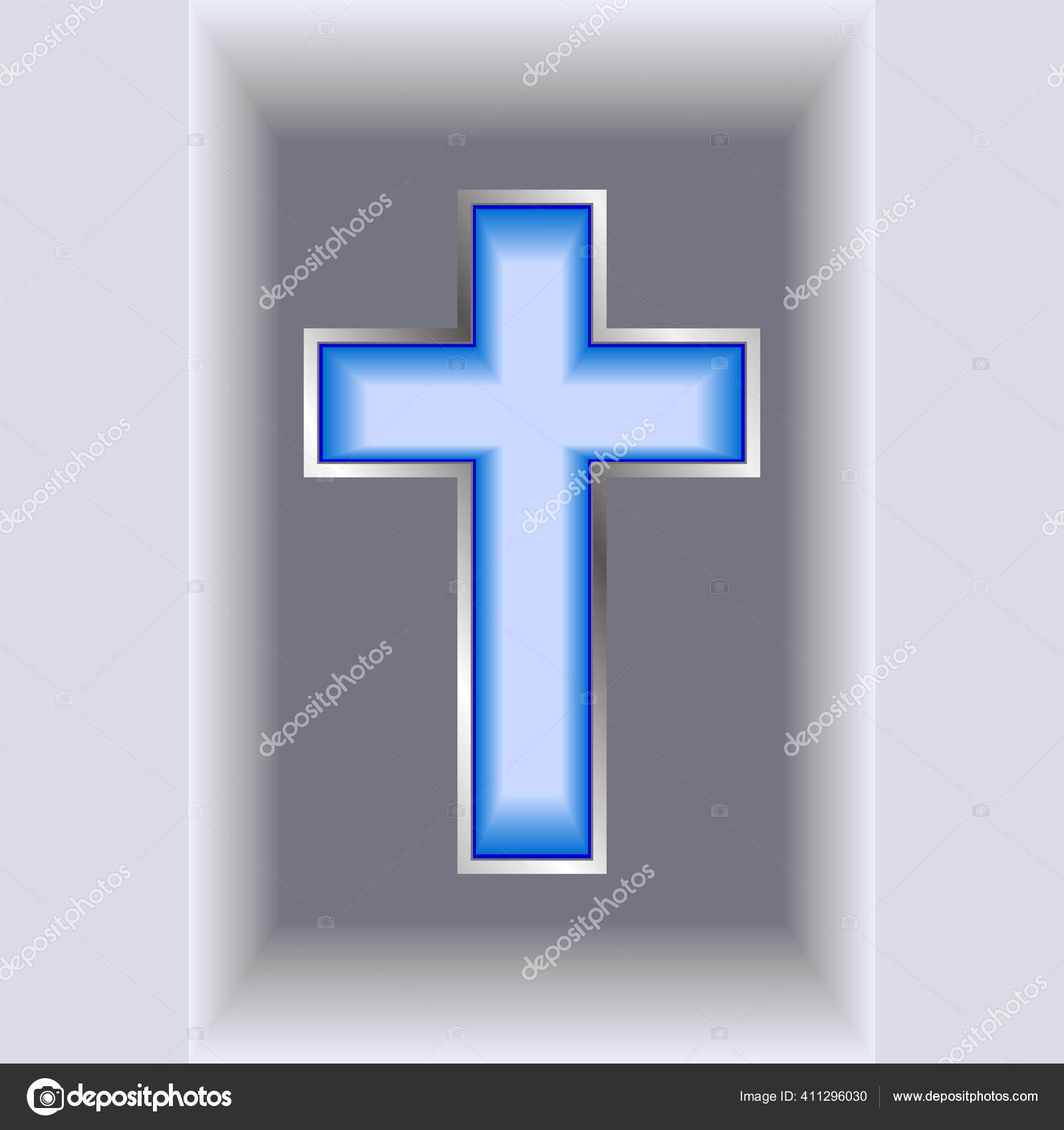 Blue Christian Cross Sapphire Silver Frame Realistic Illustration ...
