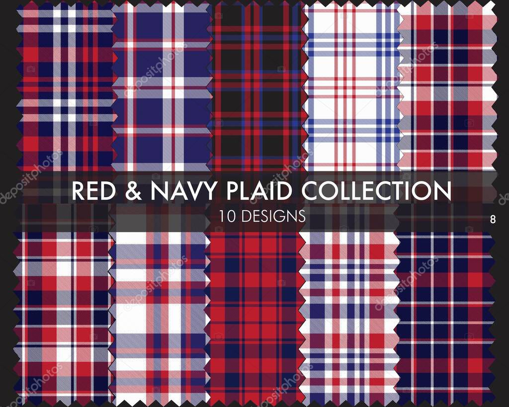 Red Navy Plaid, colección de patrones sin costura de tartán incluye 10 ...