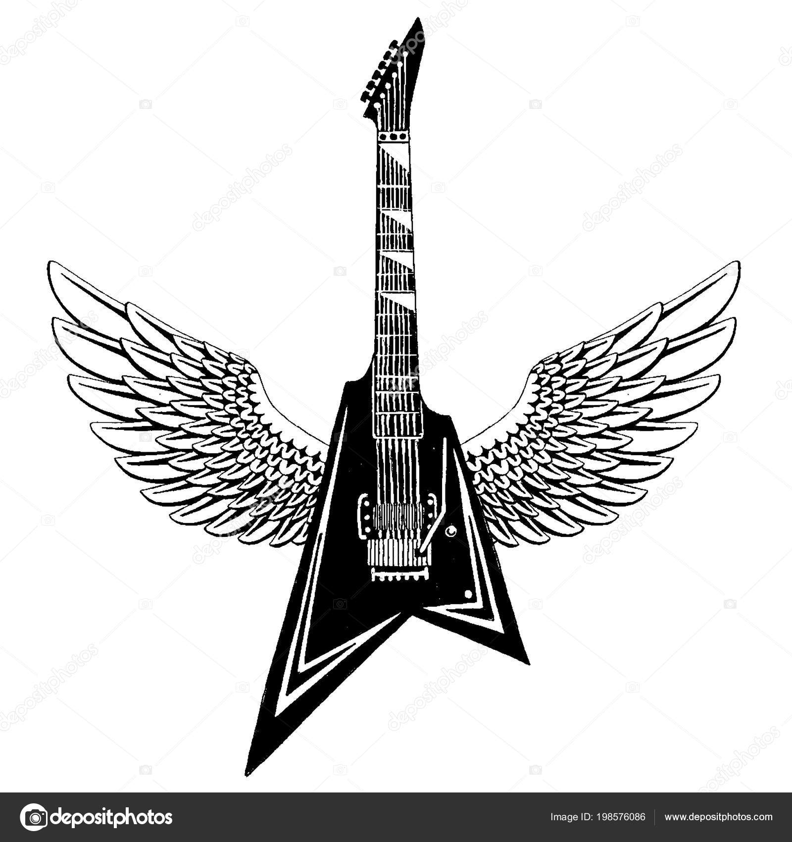 Cool guitar. Rock emblem for music festival. Heavy metall concert. T ...
