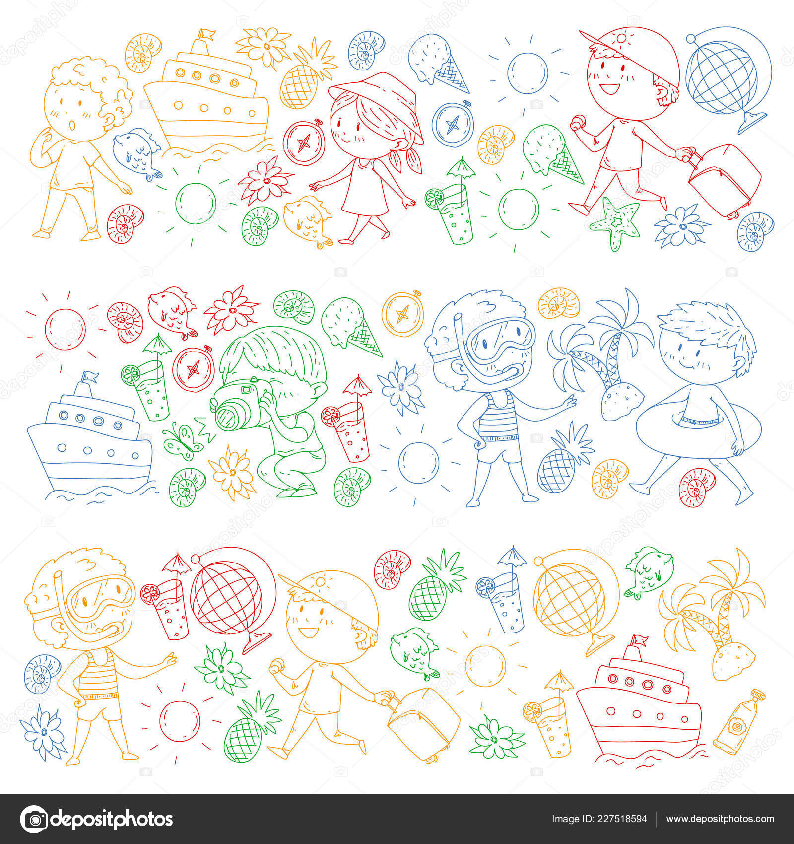 Happy children playing at seashore, beach, sea, ocean. Kids vacation ...