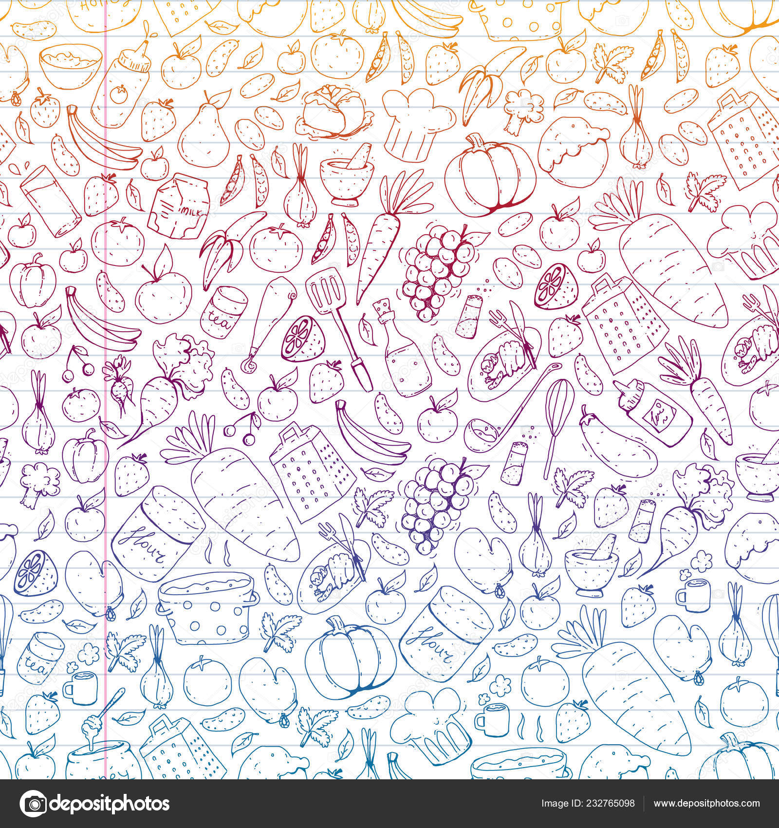 Kitchen and cooking seamless pattern. Icons of food and drink. — Stock ...