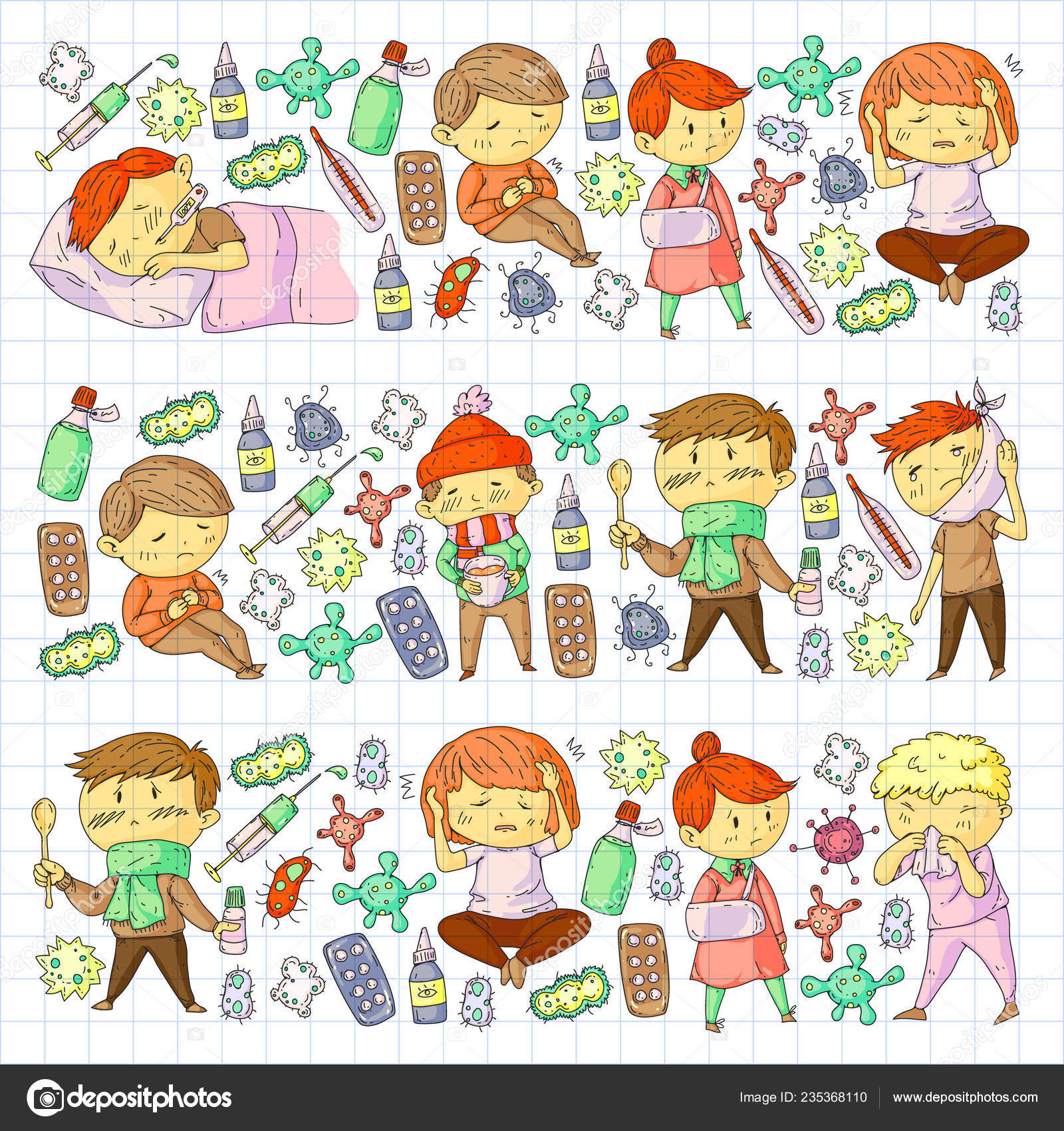 Children medical center. Healthcare illustration. Doodle icons with ...