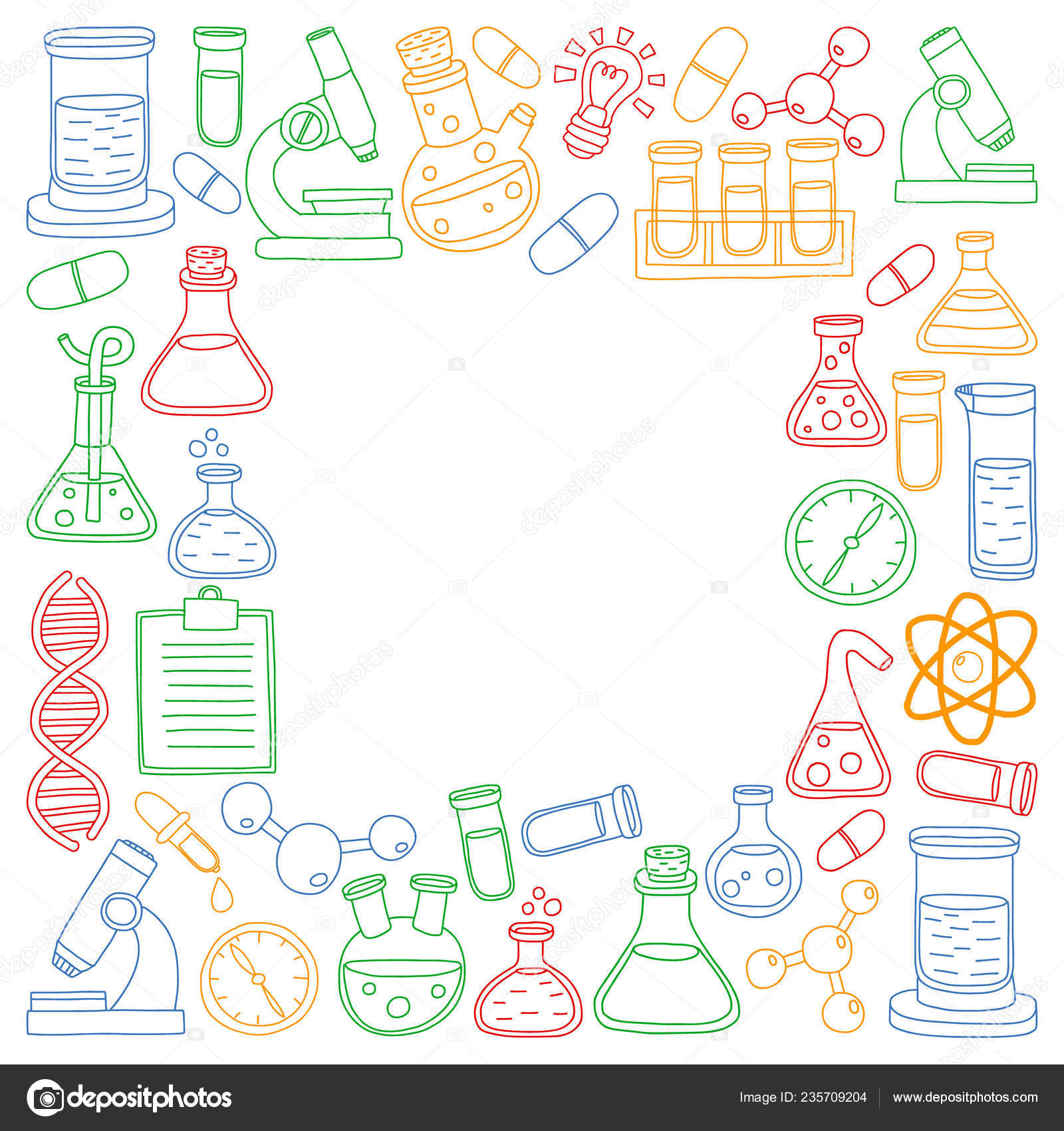 Vector set of chemistry, science icons. Pattern with laboratory ...