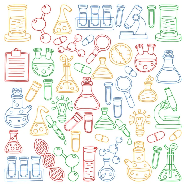 Vector set of chemistry, science icons. Pattern with laboratory ...
