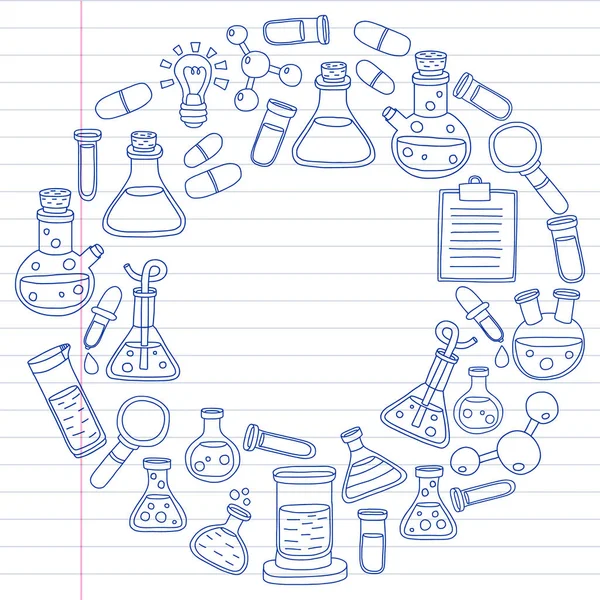 Vector set of chemistry, science icons. Pattern with laboratory ...