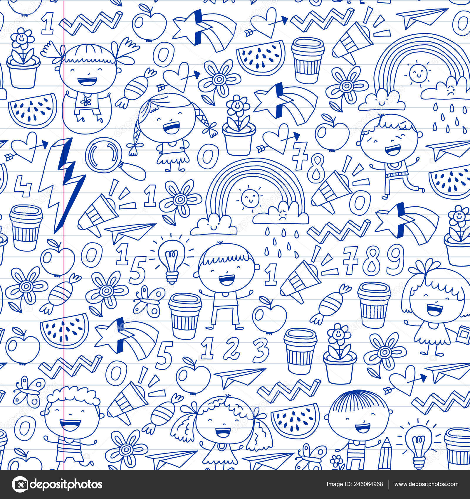 Vector pattern with kindergarten, school children. Happy children ...