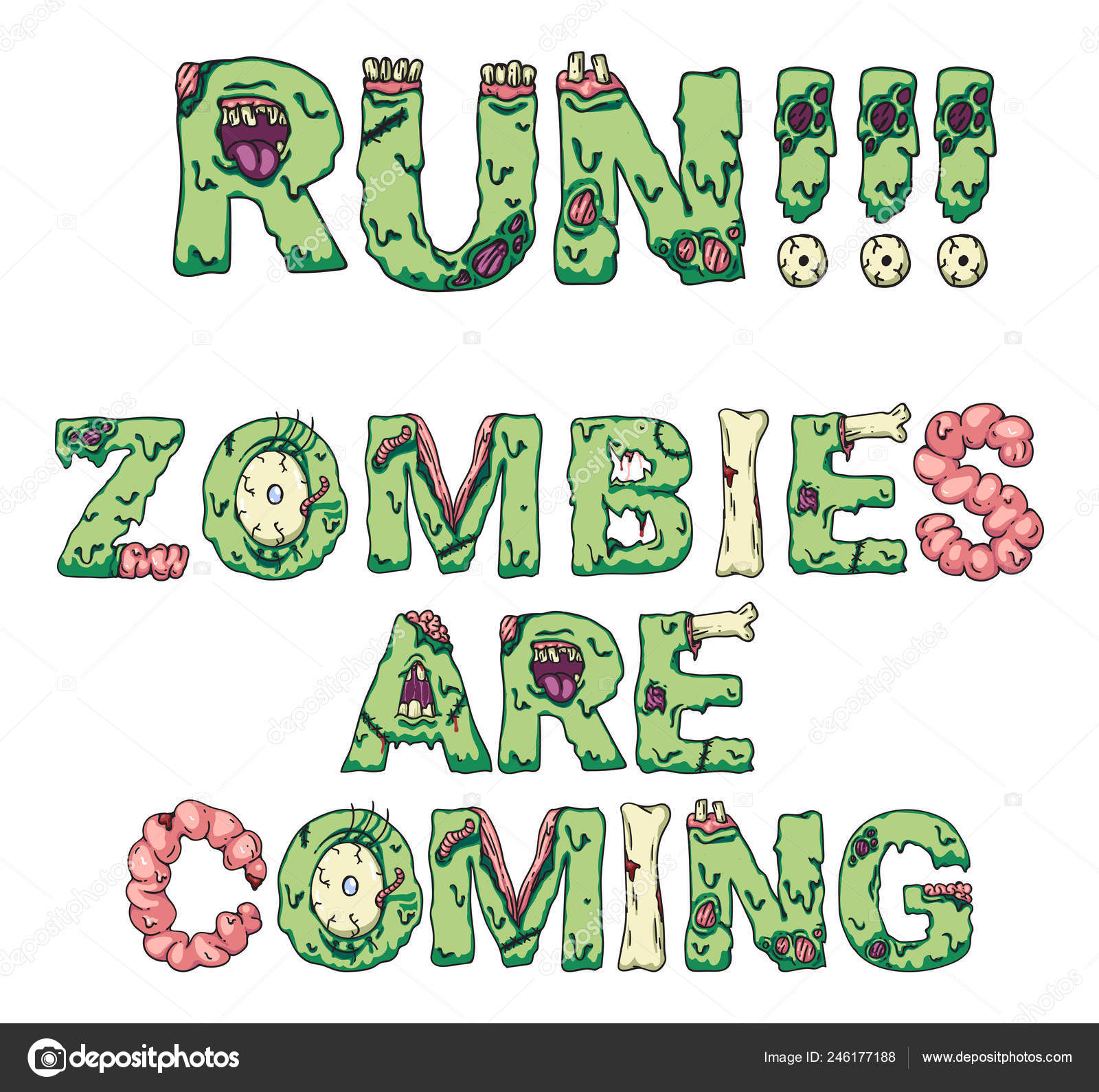 Zombie alphabet letters. Creepy design for prints. — Stock Vector © Helen_F #246177188