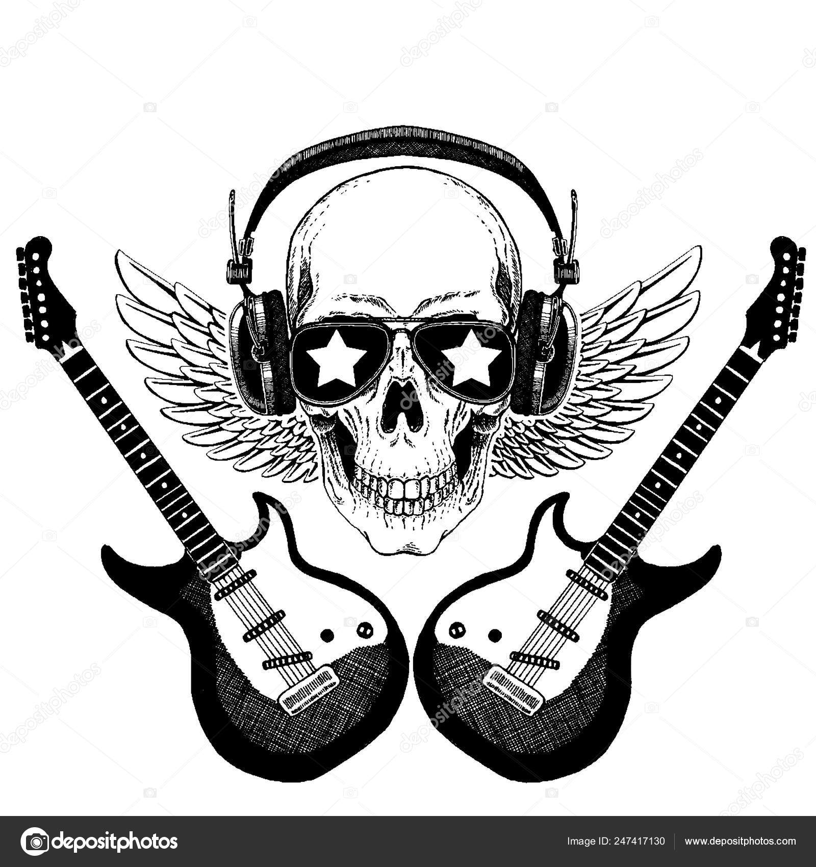 Calavera de música rock vector fresco con auriculares para camiseta ...