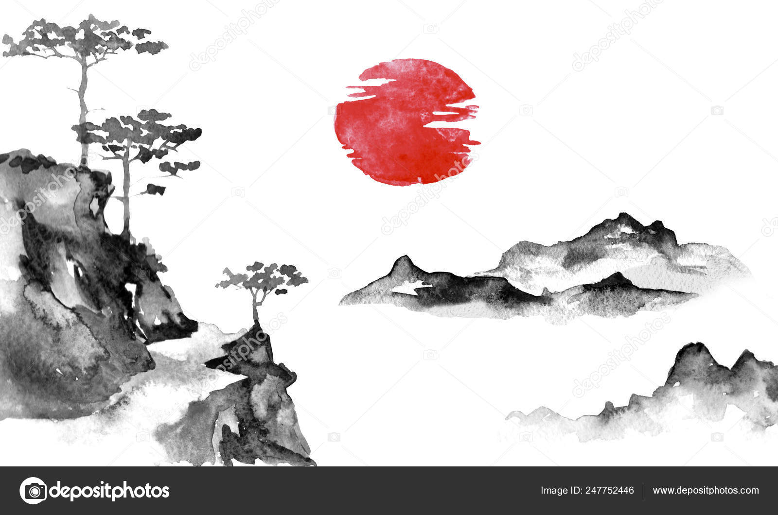 Japan traditional sumi-e painting. Indian ink illustration. Japanese ...