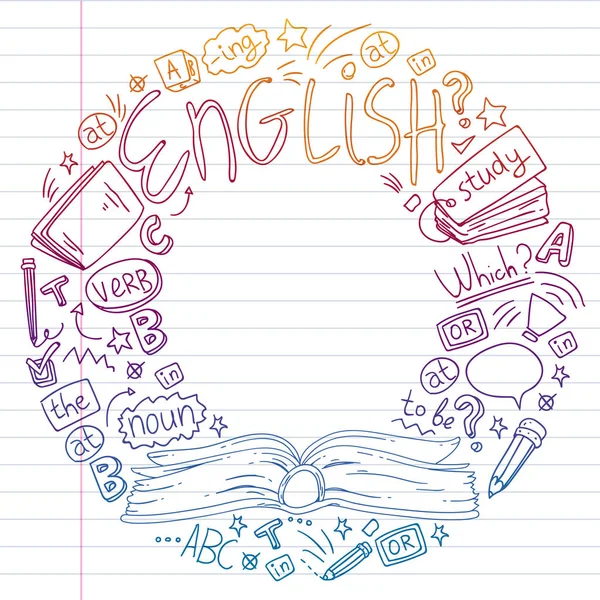 English courses. Doodle vector concept illustration of learning english ...