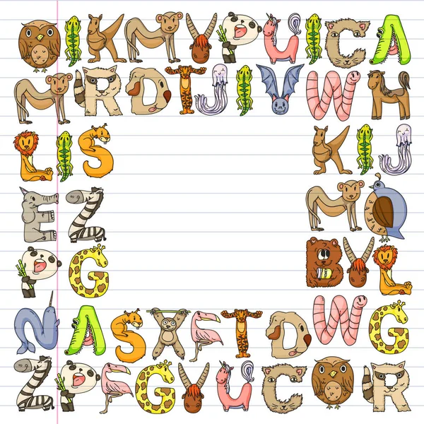 Animal alphabet. Zoo alphabet. Letters from A to Z. Cartoon cute ...