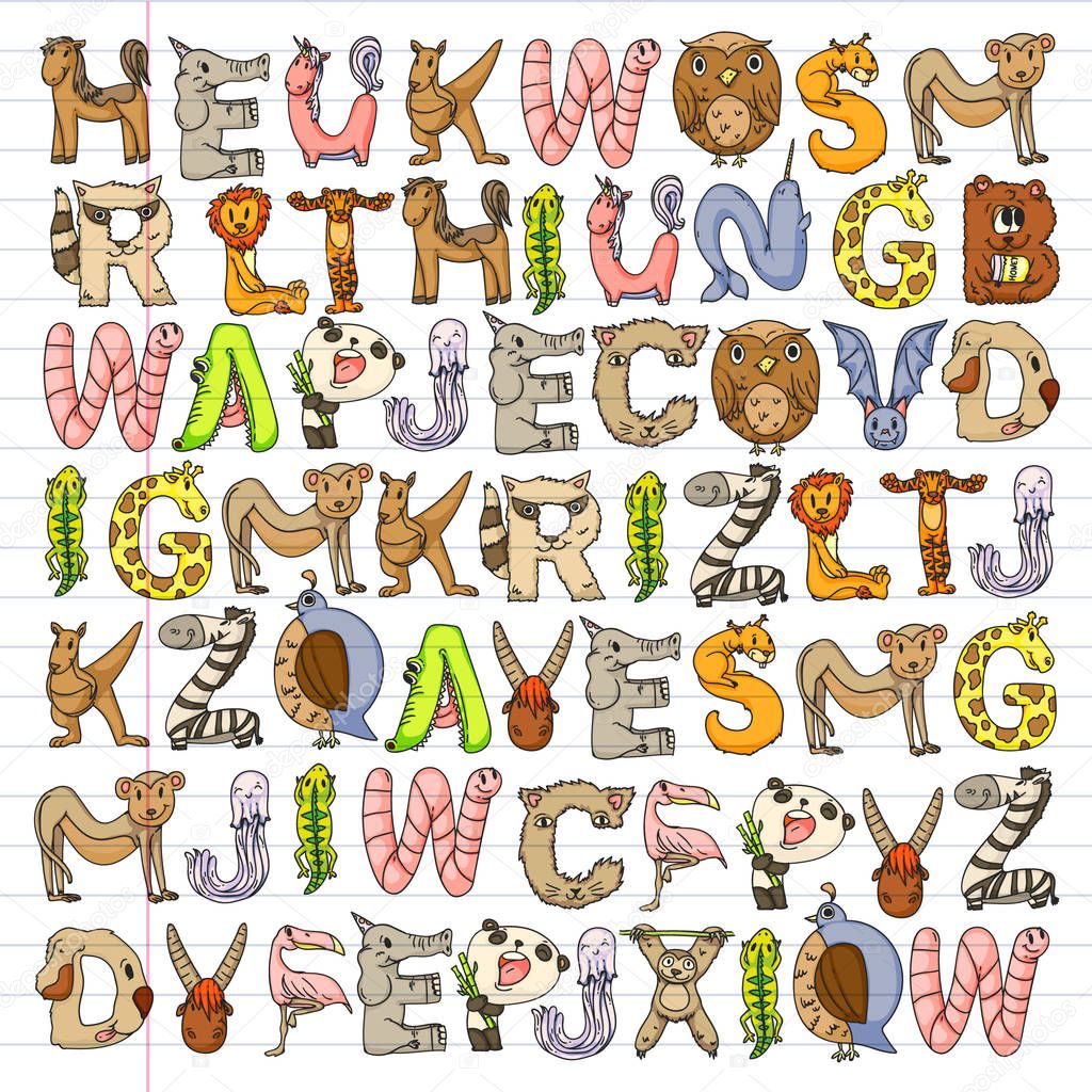 Alfabeto animal. Alfabeto del zoológico. Cartas de la A a la Z ...