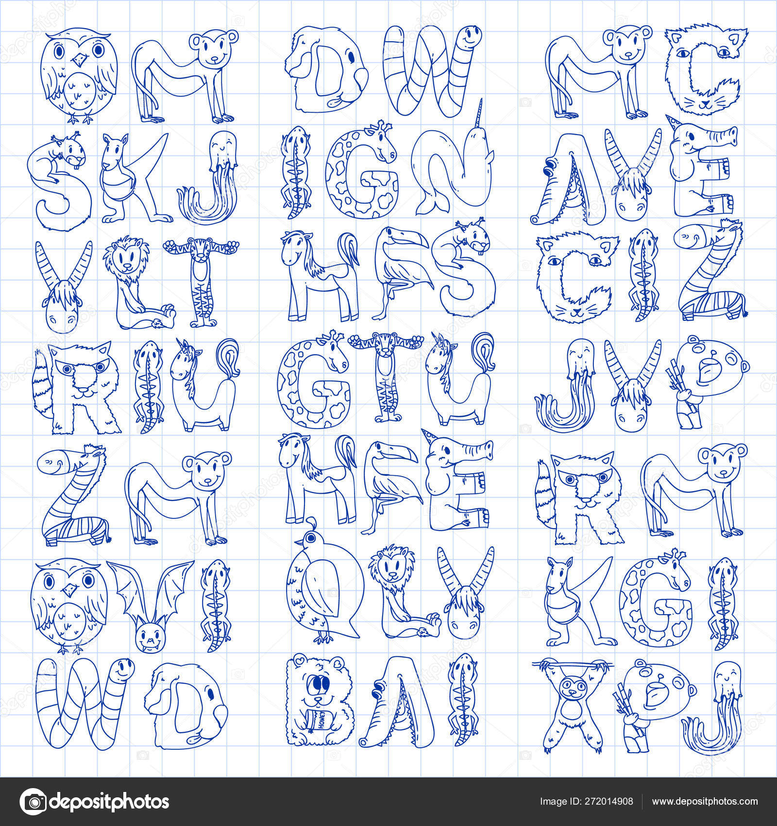 Animal alphabet. Zoo alphabet. Letters from A to Z. Cartoon cute ...