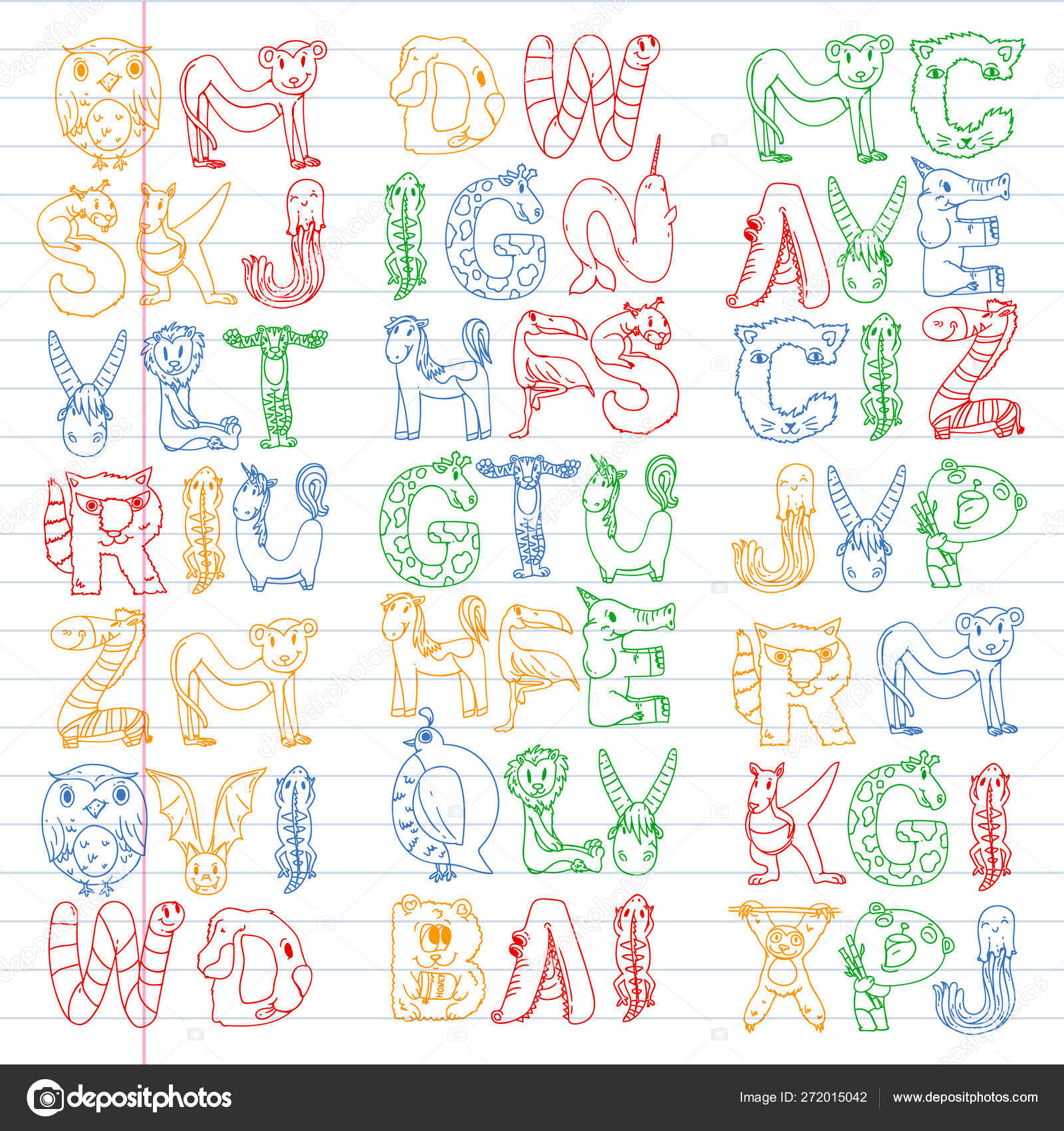 Animal alphabet. Zoo alphabet. Letters from A to Z. Cartoon cute ...