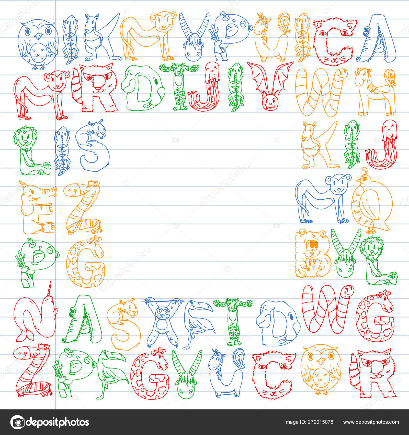 Animal alphabet. Zoo alphabet. Letters from A to Z. Cartoon cute ...