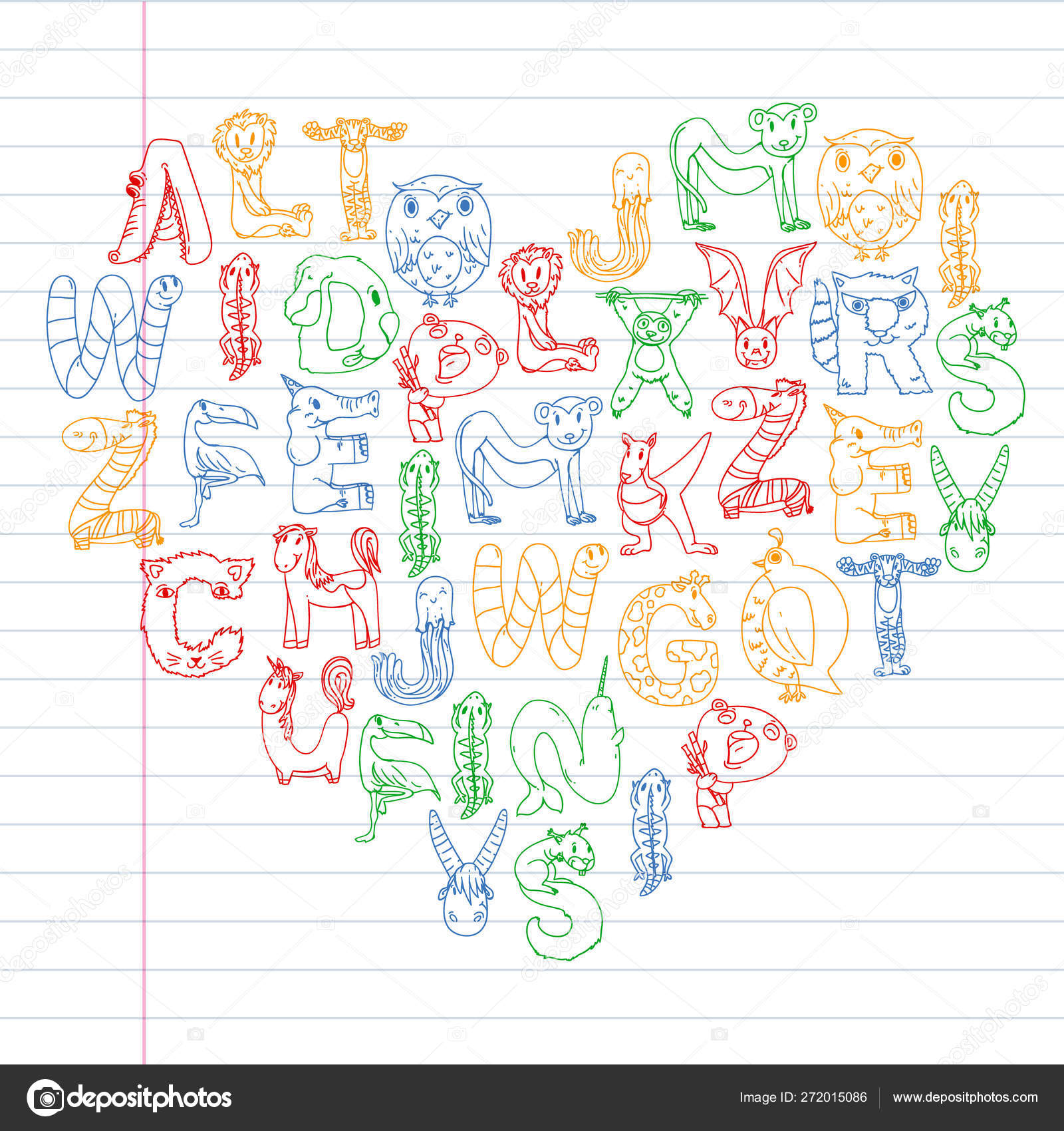 Animal alphabet. Zoo alphabet. Letters from A to Z. Cartoon cute ...