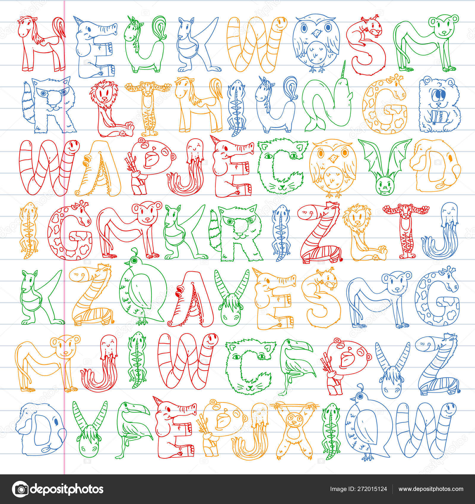 Animal alphabet. Zoo alphabet. Letters from A to Z. Cartoon cute ...