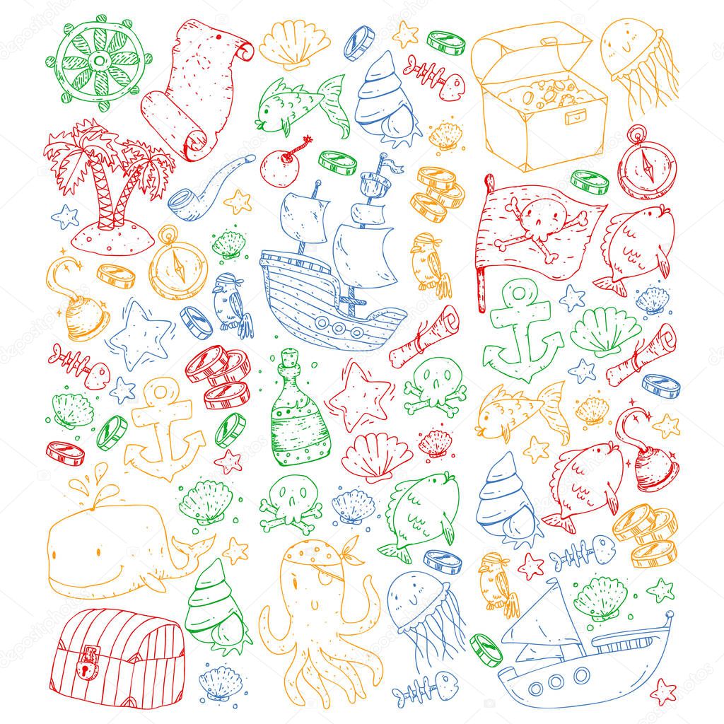 Okyanus ve deniz çocuklar için. Çocuklar için şablon. Korsan Partisi ...