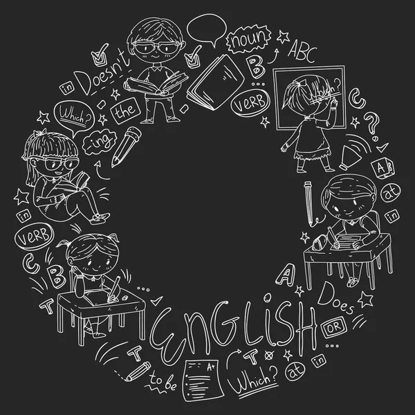 English courses. Doodle vector concept illustration of learning english ...