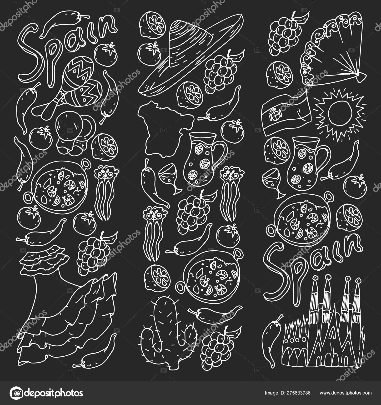 Spain vector pattern. Spanish traditional symbols and objects. Stock ...