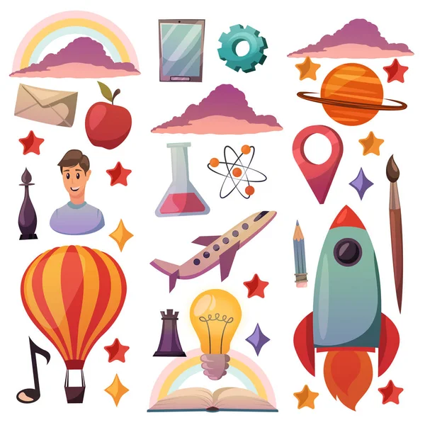 Imagination science concept. Back to school, creativity, travel. Little ...