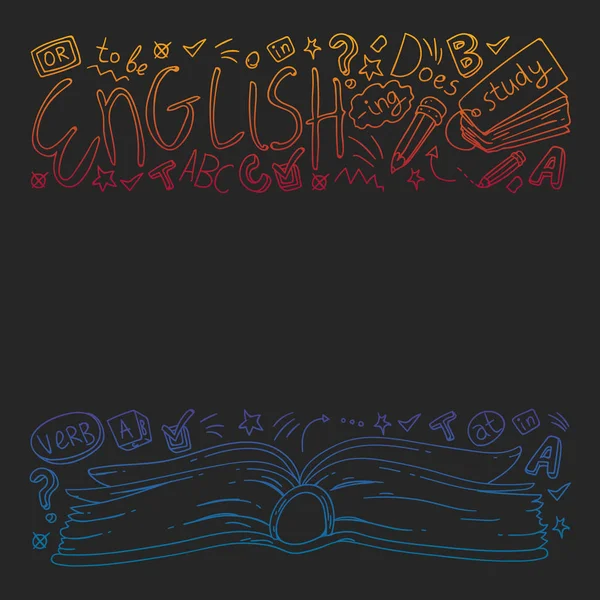 English courses. Doodle vector concept illustration of learning english ...