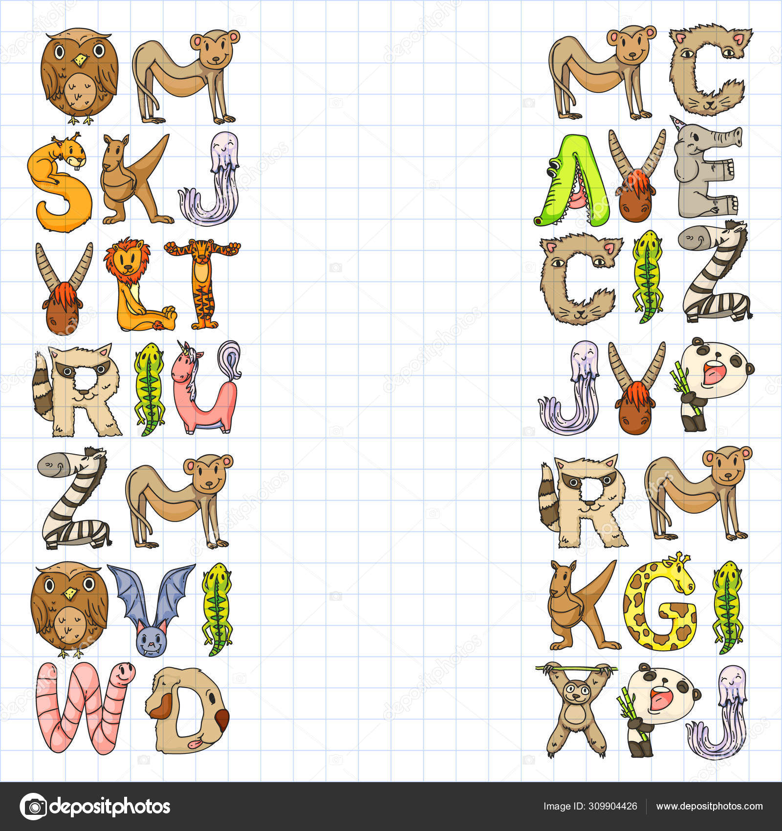 Alfabeto animal. Alfabeto del zoológico. Cartas de la A a la Z ...