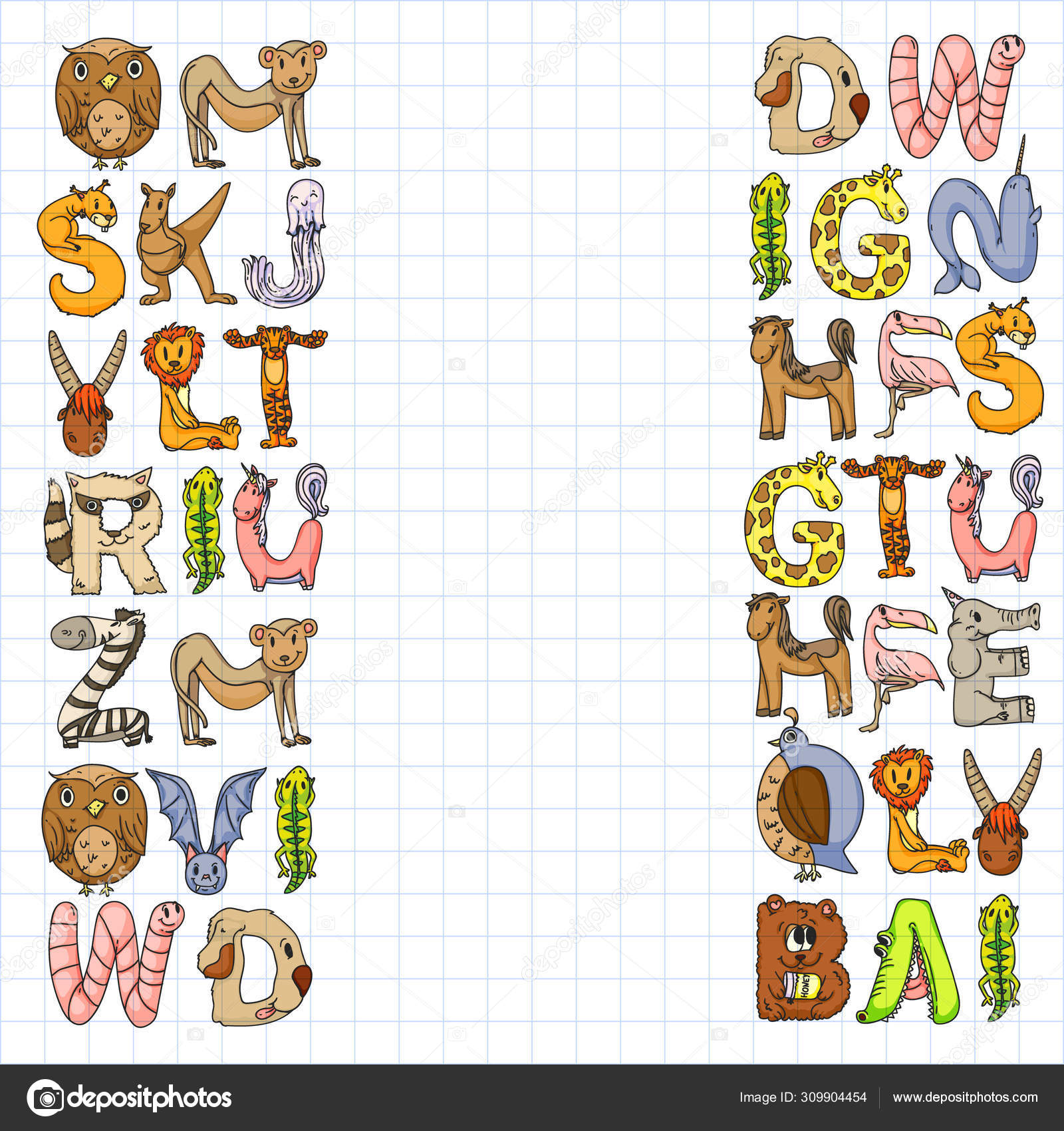 Animal alphabet. Zoo alphabet. Letters from A to Z. Cartoon cute ...